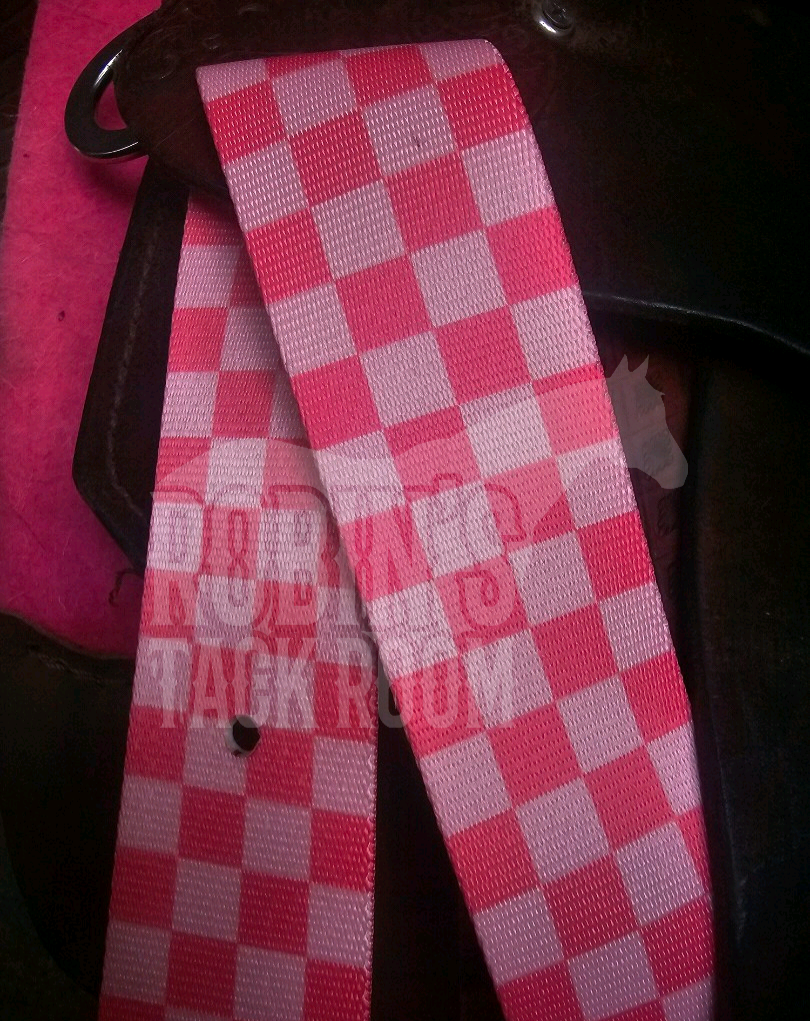 Pink checkered latigo and off billet set – Robins Tack Room
